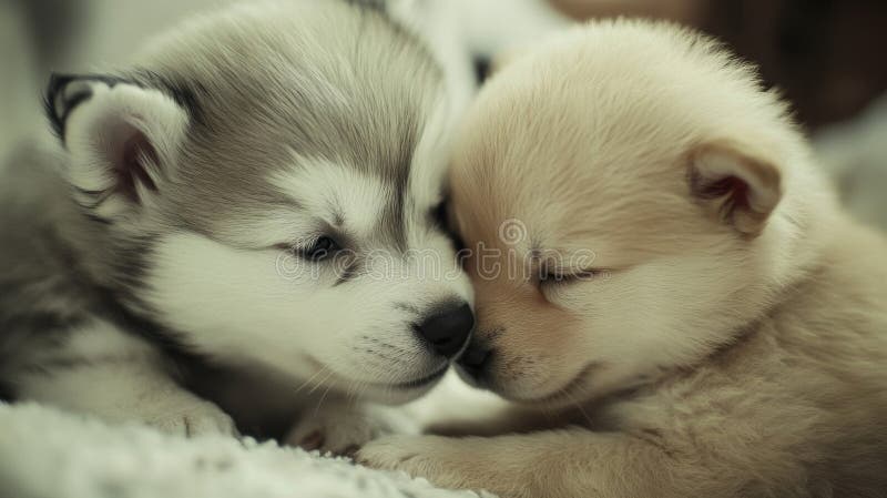 Two Cute Puppies Huddle Together for a Nap Stock Illustration ...