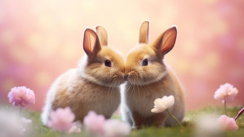Two Cute Rabbits Love. Friendship with the Easter Bunny. Happy Rabbit ...