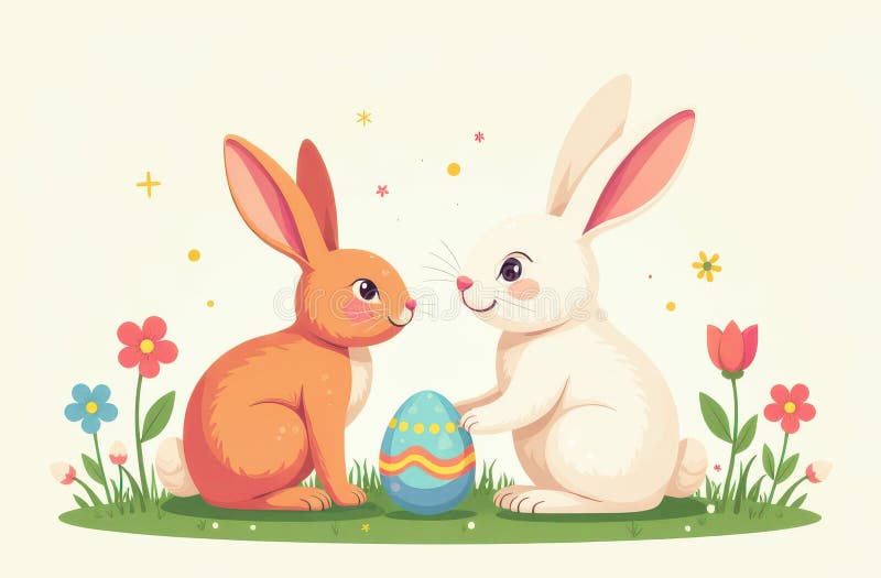 Illustration Two Rabbits Holding Easter Egg Stock Photos - Free ...