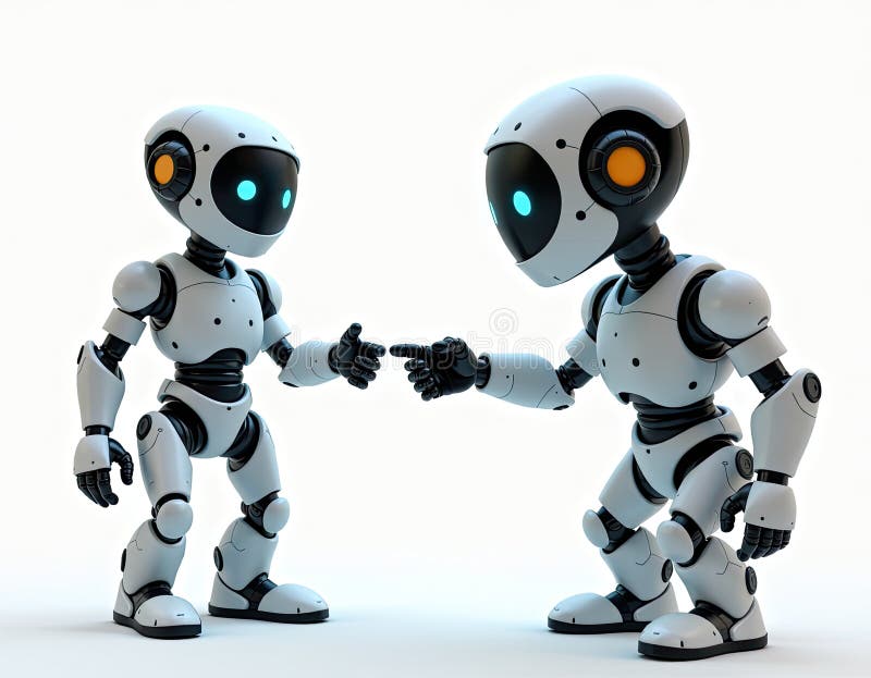 Two Cute Robots Pointing Fingers at Each Other AI Friendship Teamwork ...