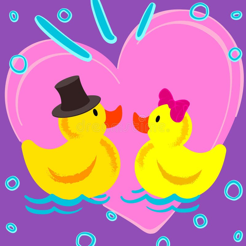 Two Cute Rubber Ducks in Love Float on the Waves in the Heart Stock ...