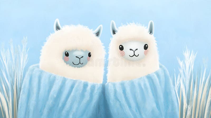 Two Cute Sheep and Meadow on Blue Background Stock Image - Image of ...