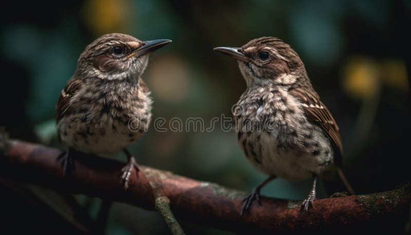 Two Cute Sparrows Perching on Branch Outdoors Generated by AI Stock ...