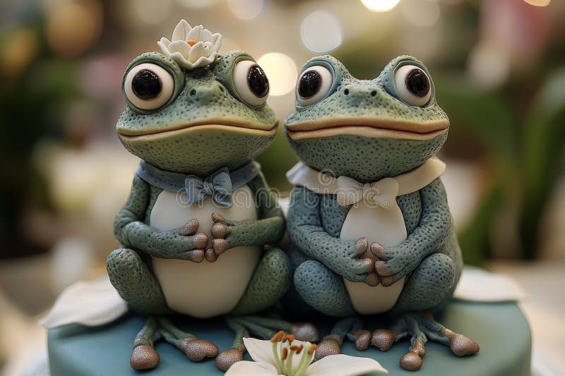 Two Cute Sugar Frogs Sitting on a Wedding Cake, Wearing Bow Ties and ...