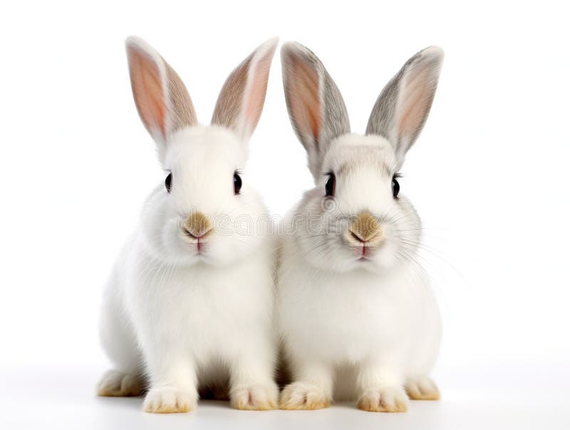 Two Cute White Rabbit Made with Generative AI Illustration Stock ...