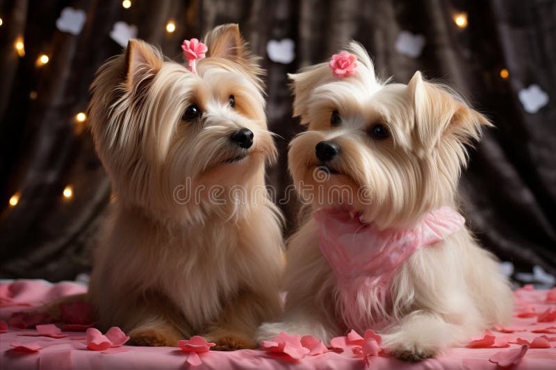 Two Cute Yorkshire Terriers Looking at Each Other while Sitting Next To ...