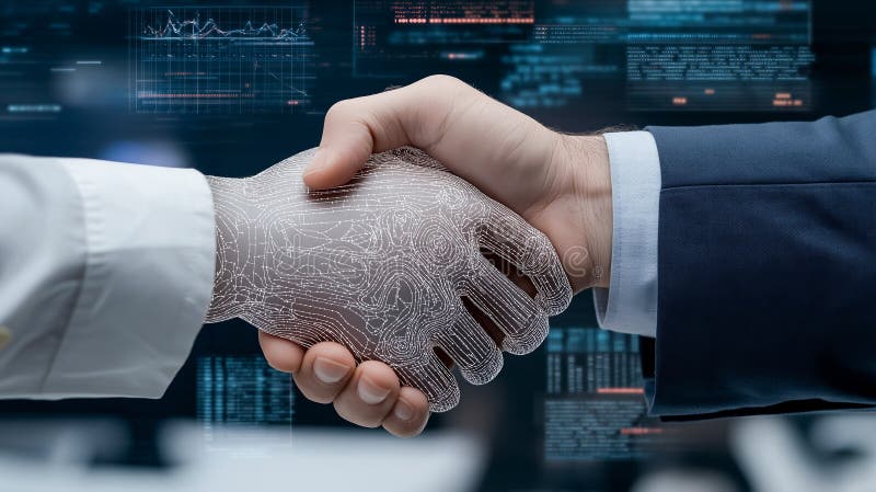 Two Cybernetic Hands Shake Each Other, Symbolizing the Cooperation of ...