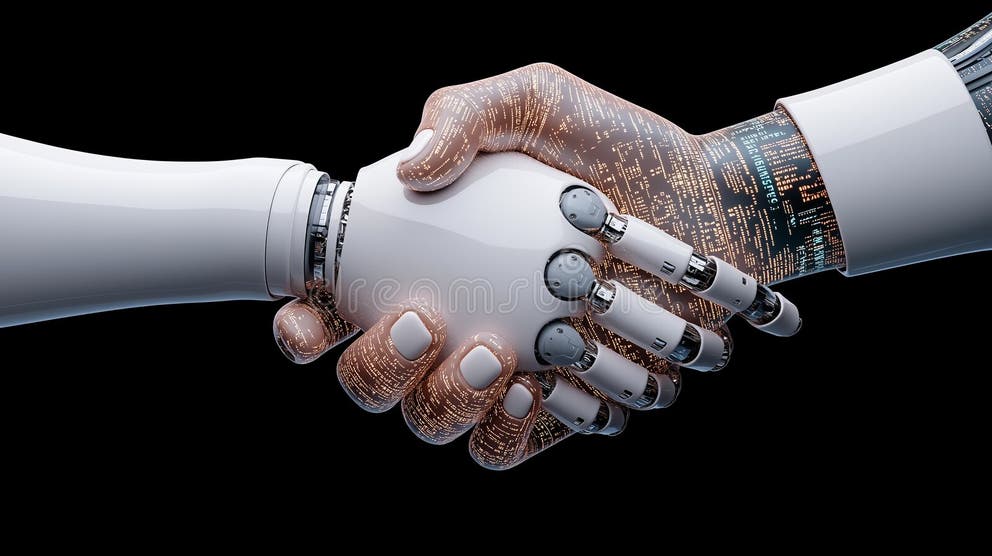 Two Cybernetic Hands Shake Each Other, Symbolizing the Cooperation of ...