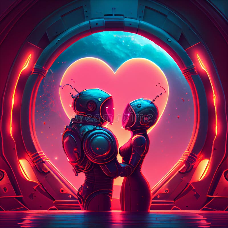 Two Cyborg Humanoids in Love Stock Illustration - Illustration of ...