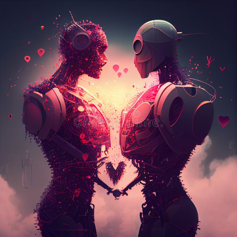 Two Cyborg Humanoids in Love Stock Illustration - Illustration of sweet ...