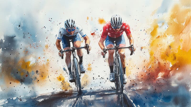 Two Cyclists in Intense Competition Stock Illustration - Illustration ...