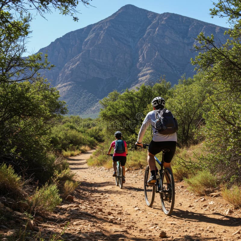 Two Cyclists on a Mountain Bike Trail Stock Illustration - Illustration ...