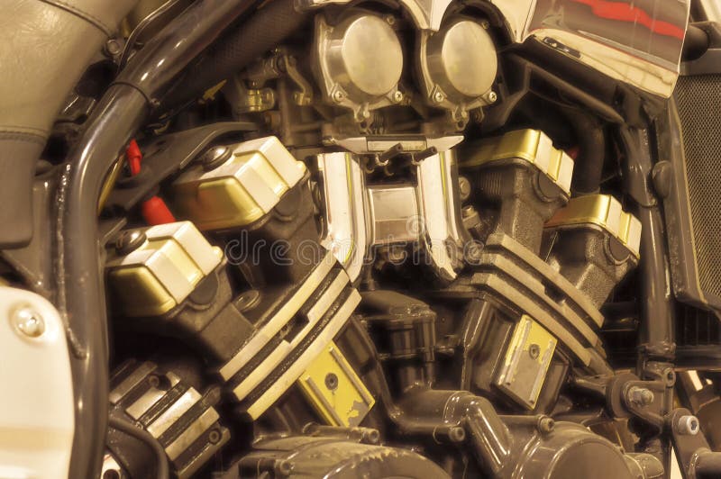 Two-cylinder Engine of Motorcycle. Stock Image - Image of industry ...