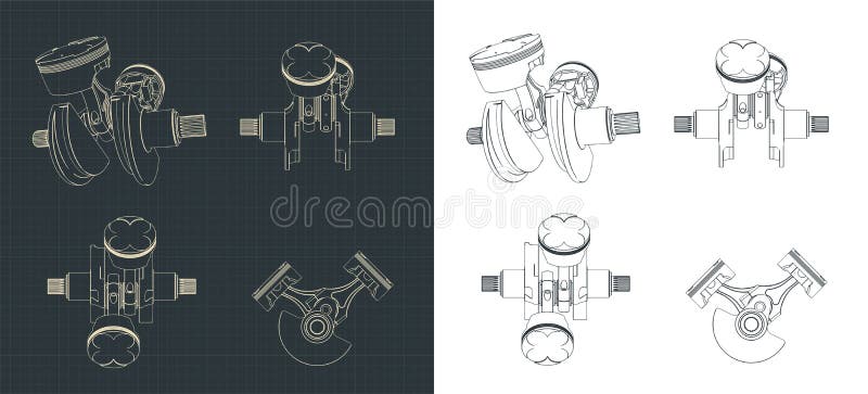 Two-cylinder Engine Piston Block Drawings Stock Vector - Illustration ...