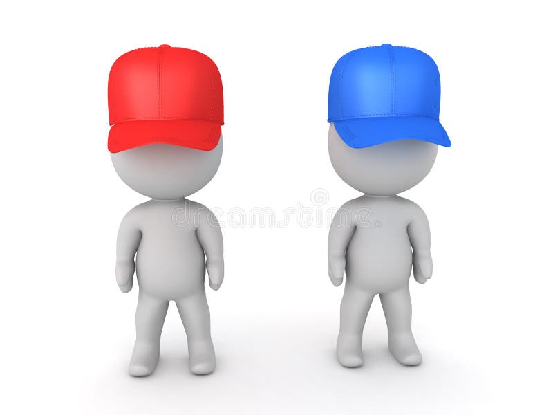 Two 3D Characters One with Red Cap and Other with Blue Cap Stock ...