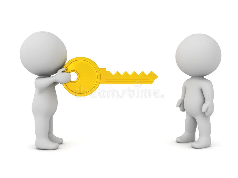 Two 3D Characters and One of Them is Holding a Golden Key Stock ...