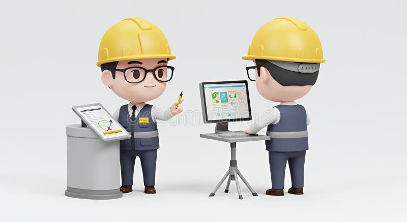 Playful 3D Illustration Two Chibi Environmental Engineers Using ...