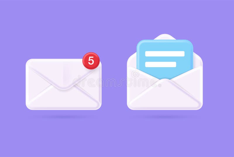 Two 3d Envelopes, Read and Unread Mail Icon. Concept of Mail, New ...