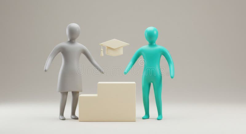 Two 3D Figures Celebrating Graduation on Beige Steps Stock Illustration ...