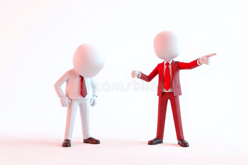 Two 3D Figures in Suits, One in White, Slouched, the Other in Red ...