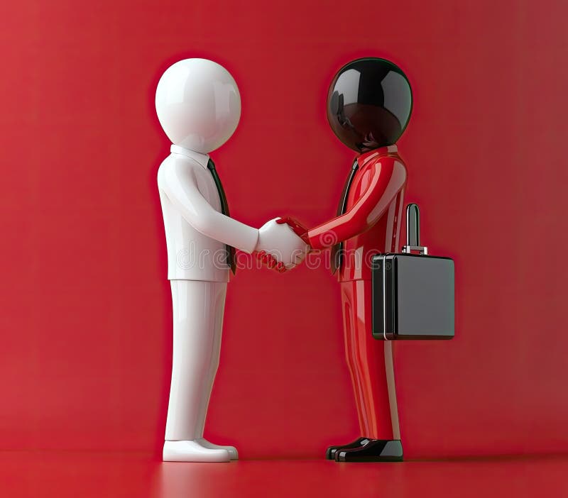 Two 3D Men are Shaking Hands, while One of Them is Holding a Briefcase ...