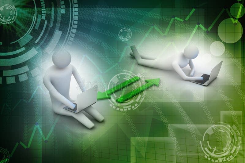 Two 3d People Holding Laptops Stock Illustration - Illustration of ...