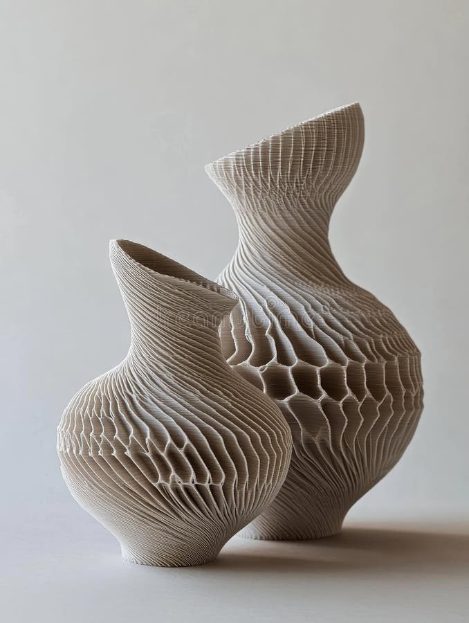 Two 3D Printed Ceramic Vases with a Unique Texture Mapping Design ...