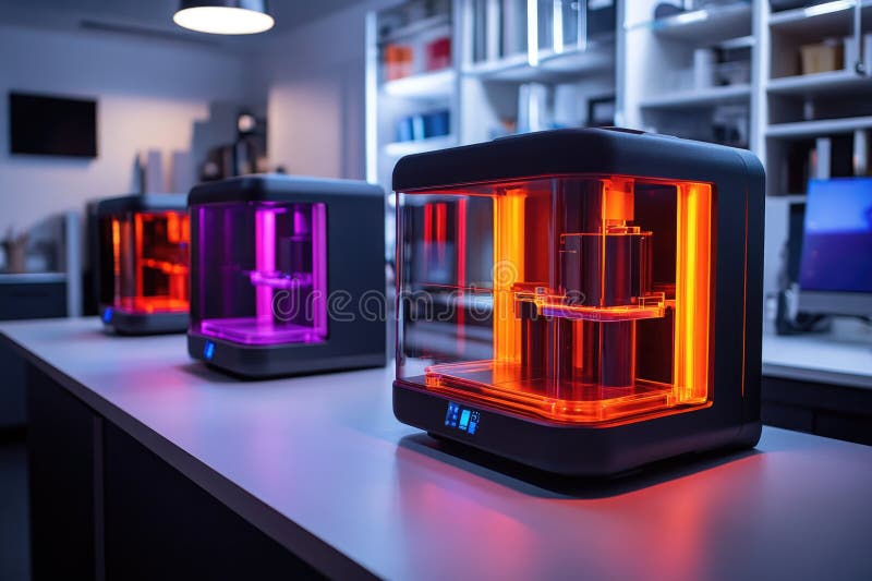 Two 3D Printers Sit on a Countertop, Surrounded by Workspace Stock ...