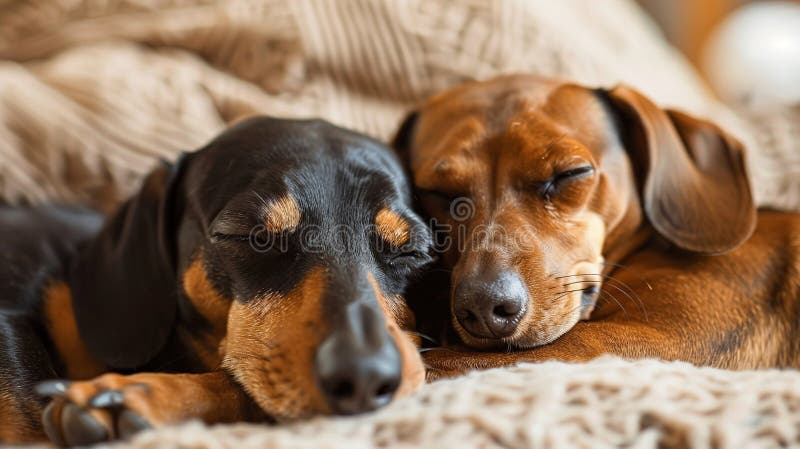 Two Dachshund Dogs Sleeping Together . Generative Ai Stock Illustration ...