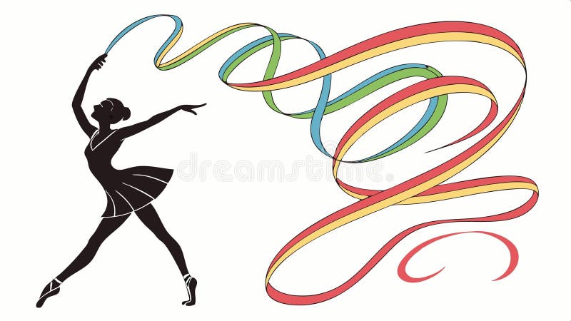 Two Dancers with Ribbons, Synchronized Ballet Performance Art Vector ...