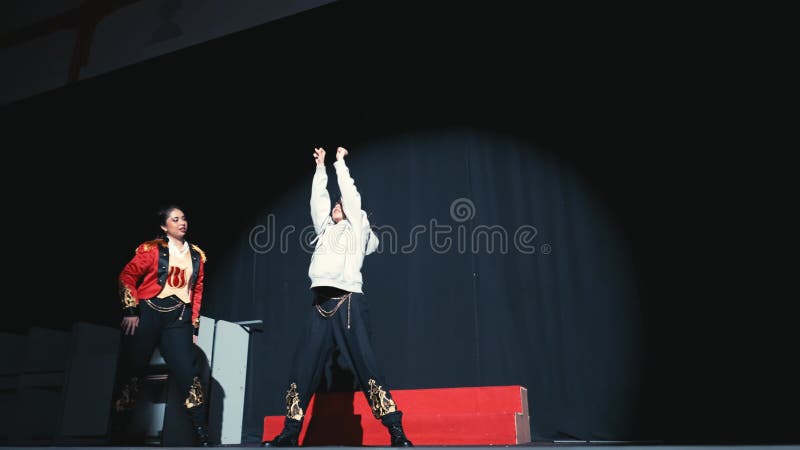 Two Dancers on Stage with Dramatic Lighting Stock Video - Video of ...