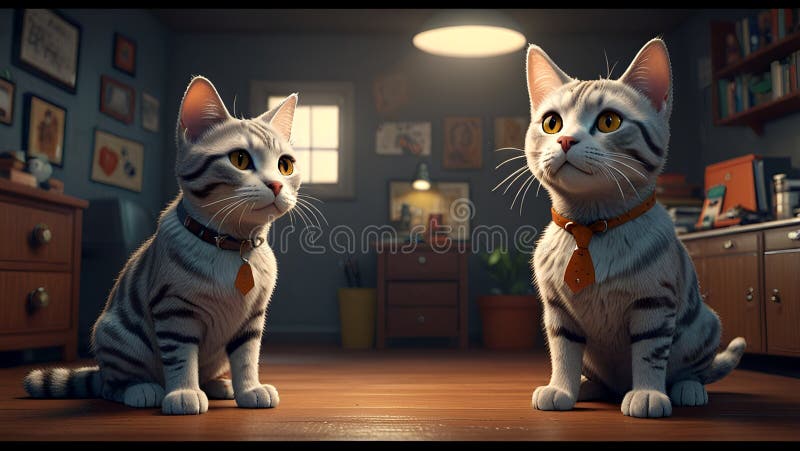 Two Dapper Kittens in a Cozy Study Stock Photo - Image of artwork ...