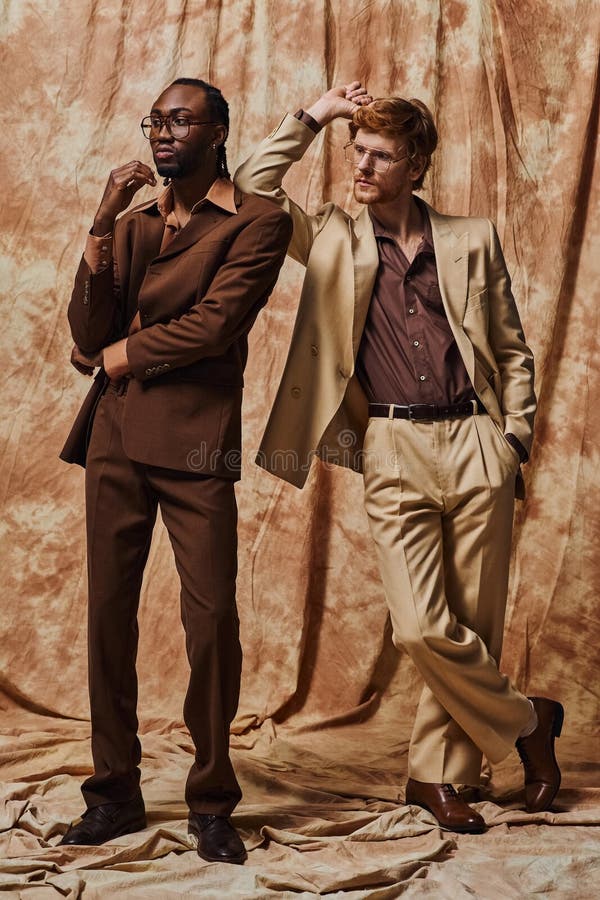 Two Dapper Men Stand Elegantly Side Stock Photo - Image of blazers ...