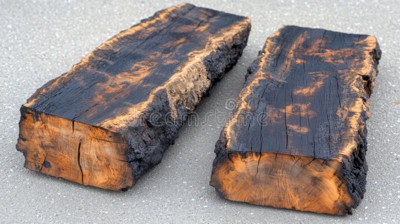 Two Dark Burnt Wooden Beams on Gray Surface Stock Photo - Image of pair ...
