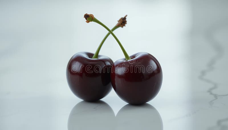 Two Dark Cherries on a White Surface - Generated Using Ai Stock Image ...