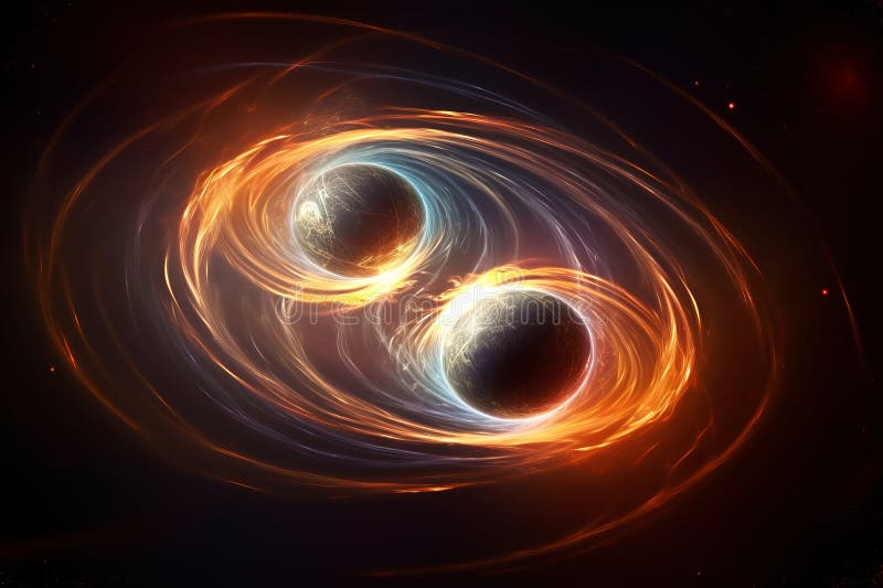 Two Dark Glowing Objects Orbiting Each Other in Space. Generative AI ...