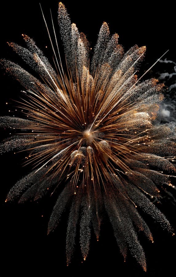 Two Dazzling Fireworks are Brightly Exploding in the Dark Night Sky ...