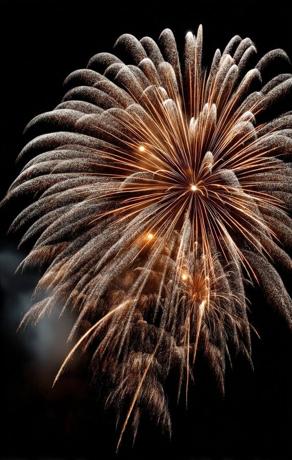 Two Dazzling Fireworks are Brightly Exploding in the Dark Night Sky ...