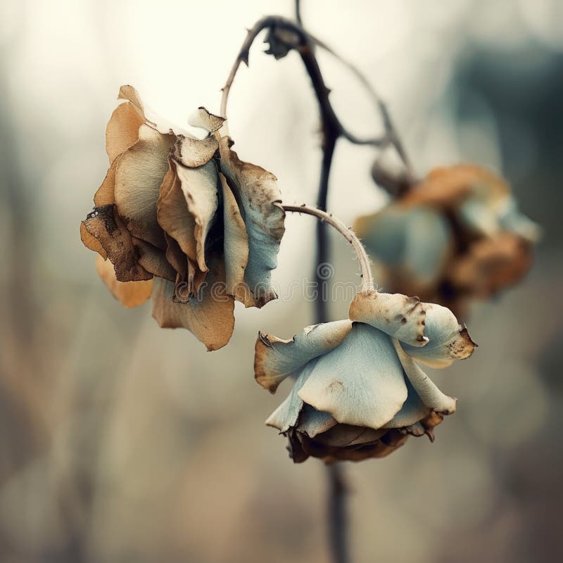 Two Dead Flowers are Shown on a Branch, AI Stock Illustration ...
