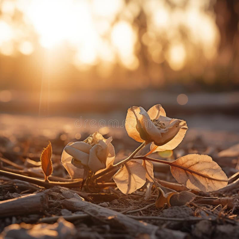 Two Dead Flowers Sit on the Ground in Front of the Sun Stock ...