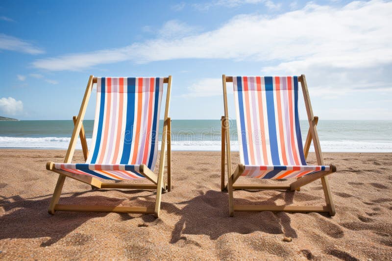 Two Deck Chairs Side by Side on a Beach Stock Photo - Image of vacation ...