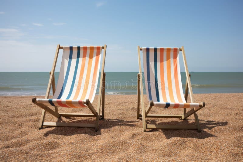Two Deck Chairs Side by Side on a Beach Stock Image - Image of leisure ...