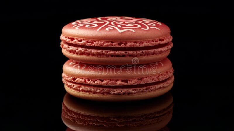 Two Decorated Pink Macarons Stacked Together Stock Illustration ...