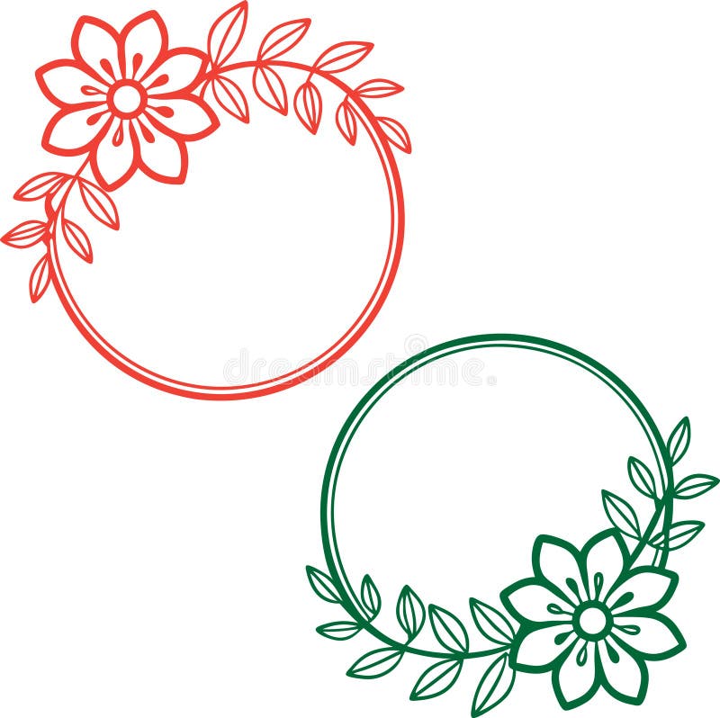 Two Decorative Floral Circle Frames in Red and Green. Stock Vector ...