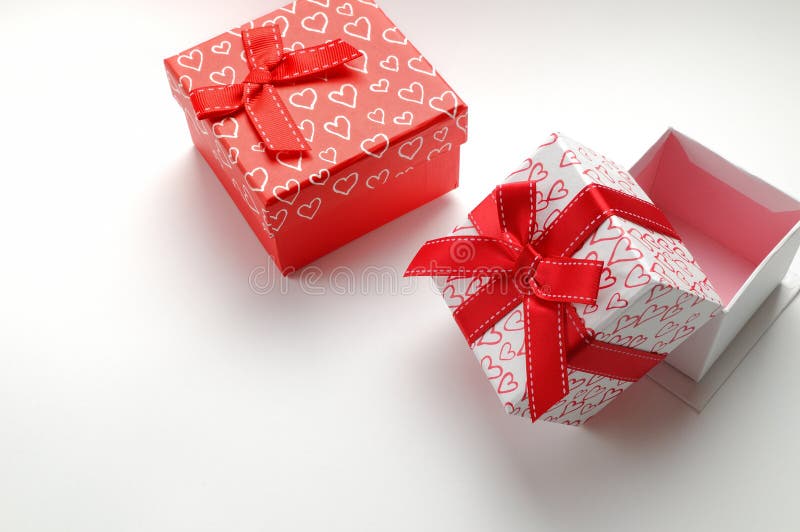Two Decorative Gift Boxes with Hearts Printed Isolated Top Right Stock ...