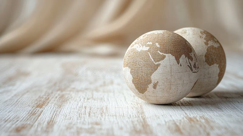 Two Decorative Globe Models Representing the World, Placed on a ...