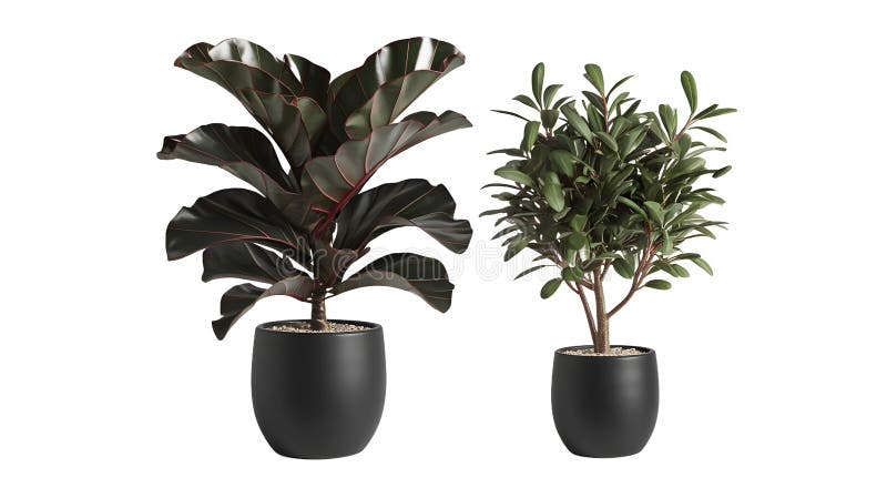 Two Decorative Indoor Plants in Modern Black Pots,Group of Potted Plant ...