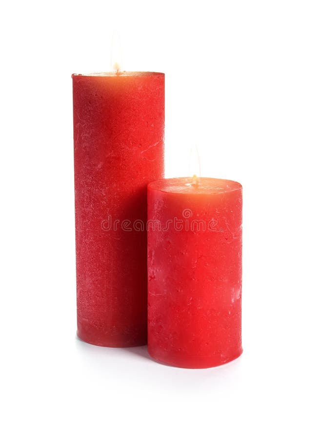 Two Decorative Red Wax Candles Stock Image - Image of glow, light ...