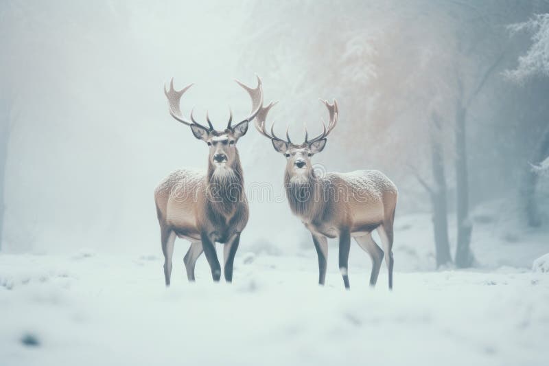 Two Deer with Antlers Facing Each Other Stock Image - Image of ...