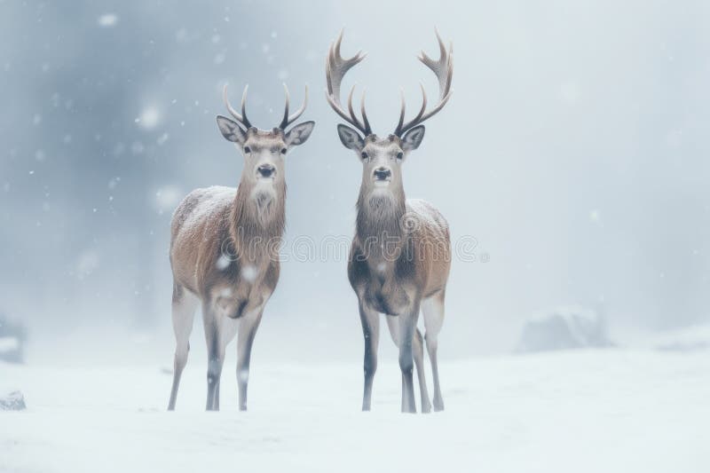 Two Deer with Antlers Facing Each Other Stock Photo - Image of ...